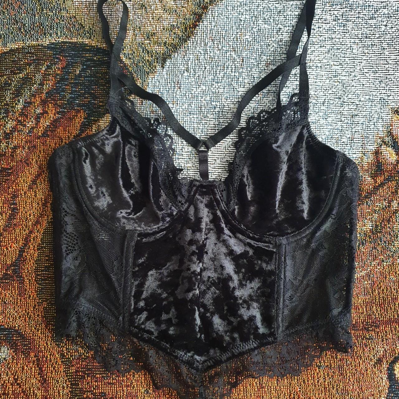 Black velvet killstar ever ayla bralette with lace... - Depop