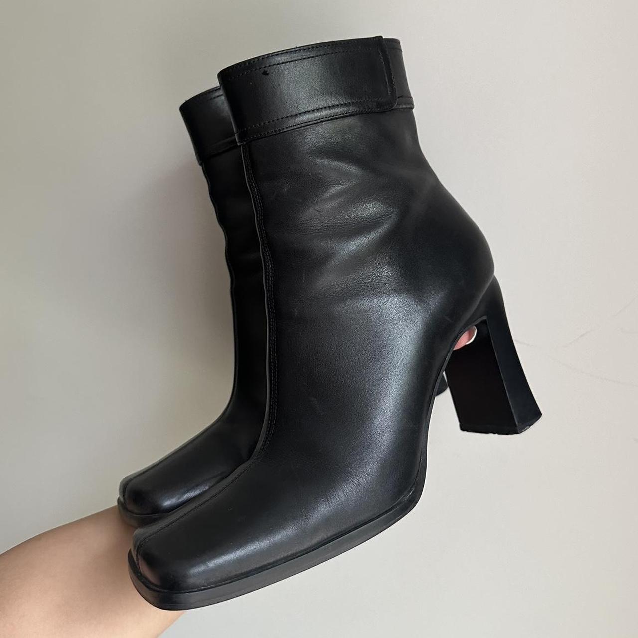 Black square toed ankle booties Labeled size... - Depop