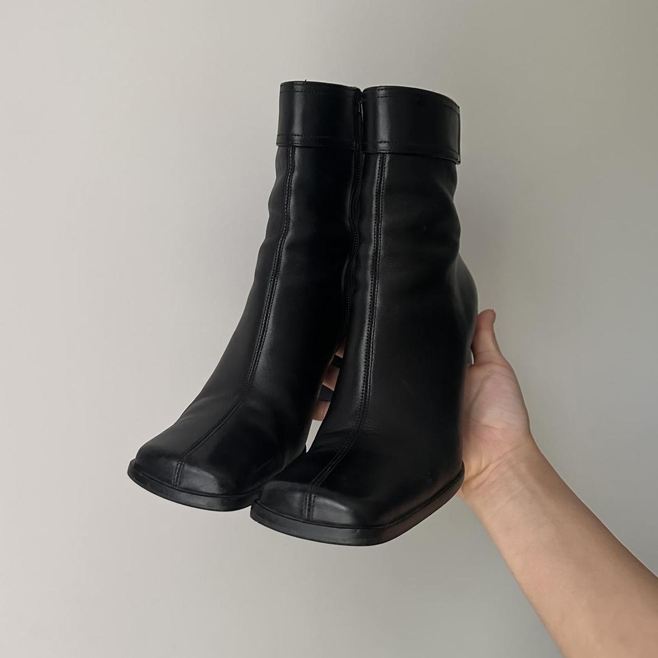 Black square toed ankle booties Labeled size... - Depop