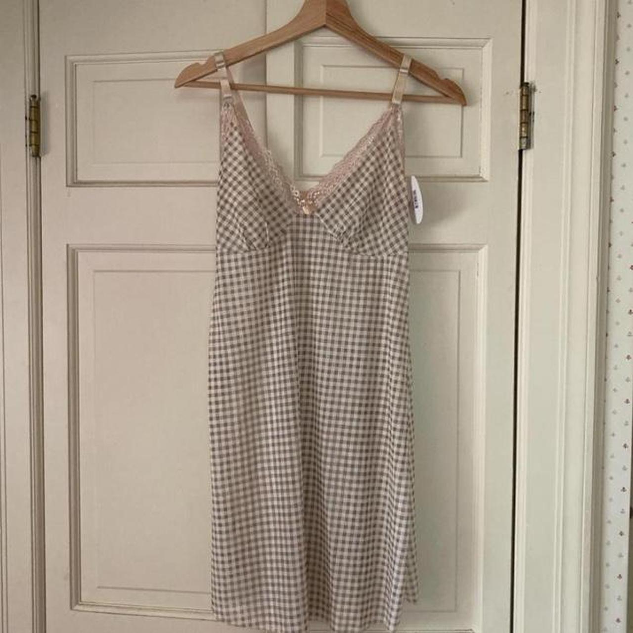 Cutest lil sheer Tracy slip dress - brown gingham... - Depop