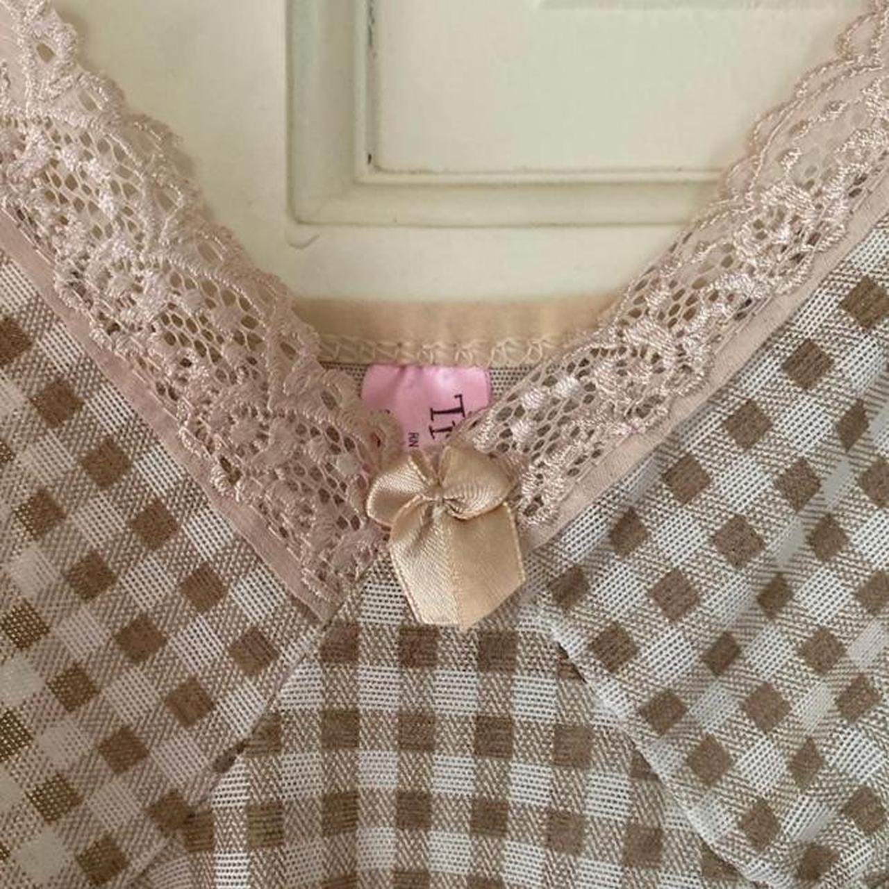 Cutest lil sheer Tracy slip dress - brown gingham... - Depop