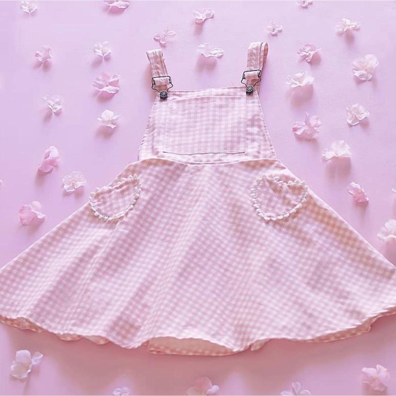 Pastel pink heart pocket pinafore dress from Bonne... - Depop