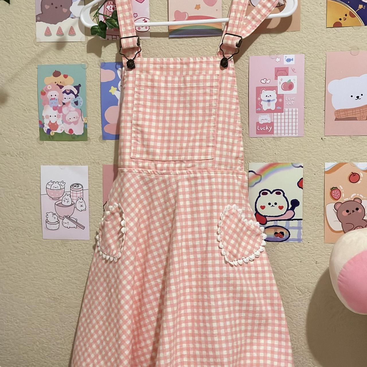 Pastel pink heart pocket pinafore dress from Bonne... - Depop