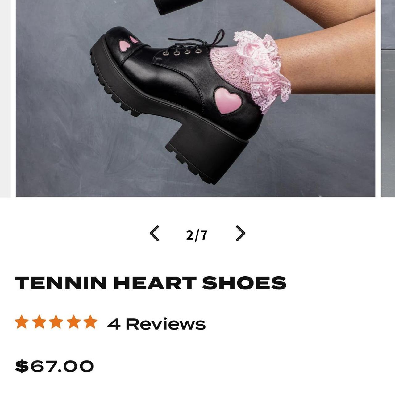 Black and pink heart platform shoes #kawaii TENNIN... | Depop