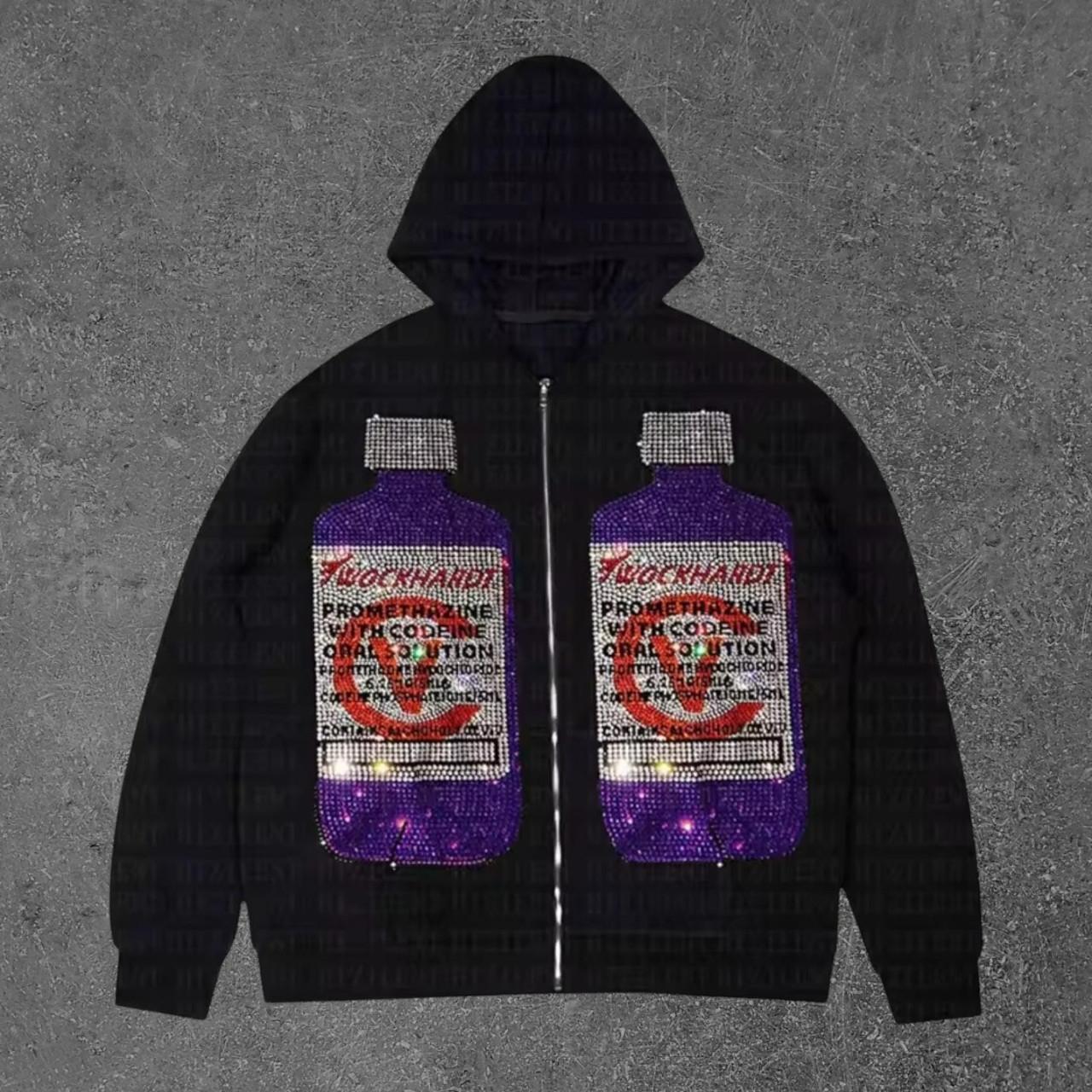 Y2K Graphic Rhinestone Wockhardt Lean Zip-Up... | Depop