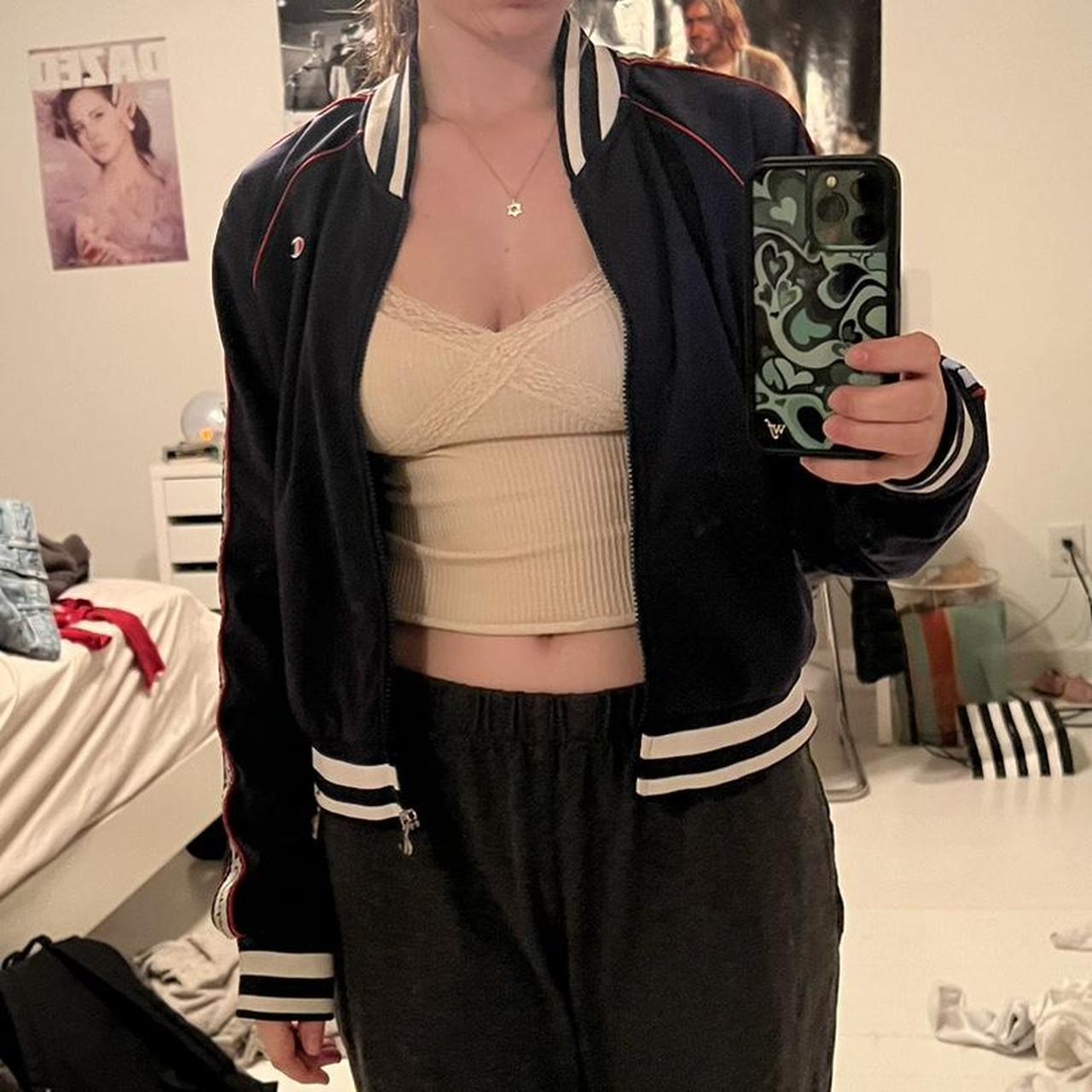 Champion Women's Navy and Red Jacket | Depop