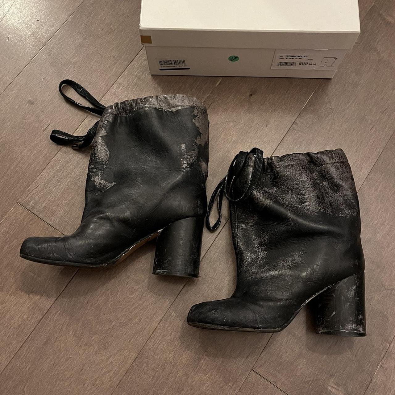 margiela black drawstring tabi boots from 2019 size... - Depop