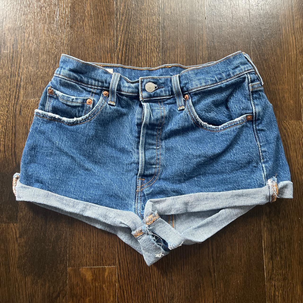 medium blue Levi’s 501 shorts labeled W28, best... - Depop