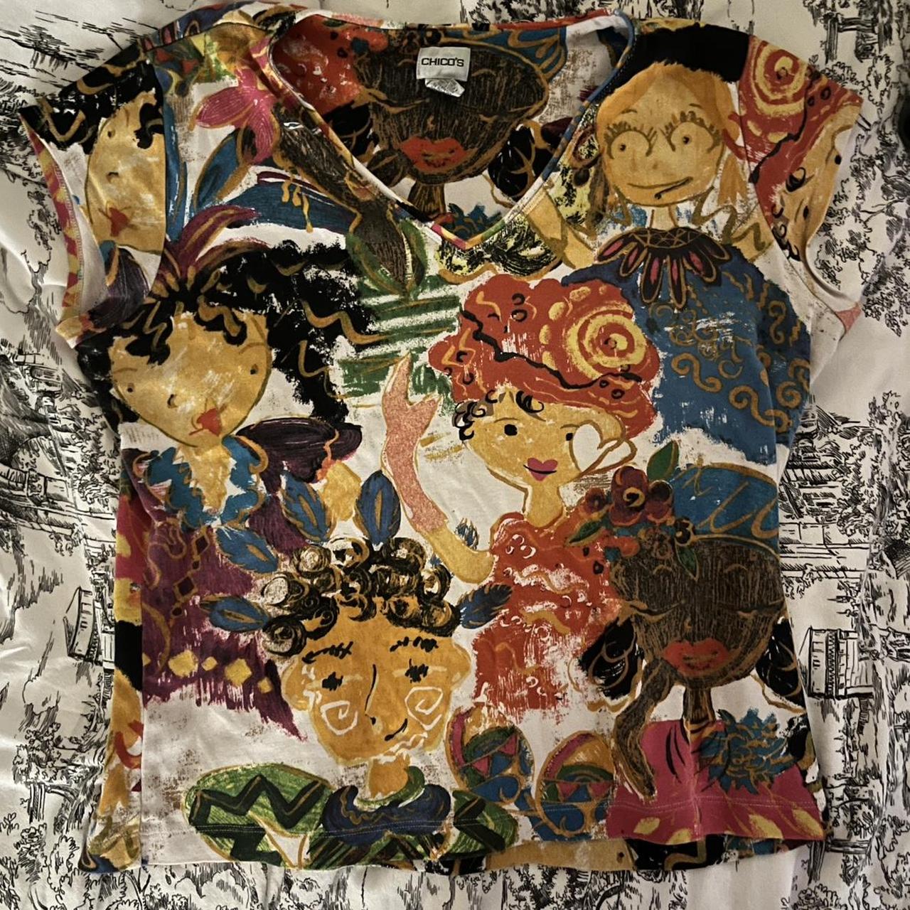chicos artsy shirt dm w offer or to bundle fits... - Depop
