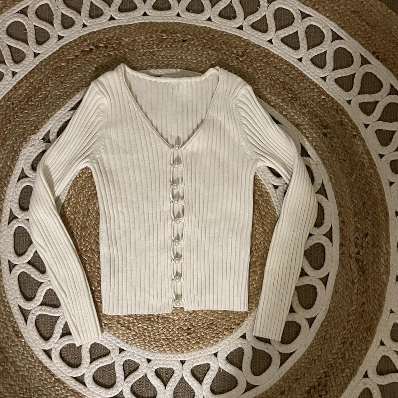 Cute white button up cardigan / top Pearl button... - Depop