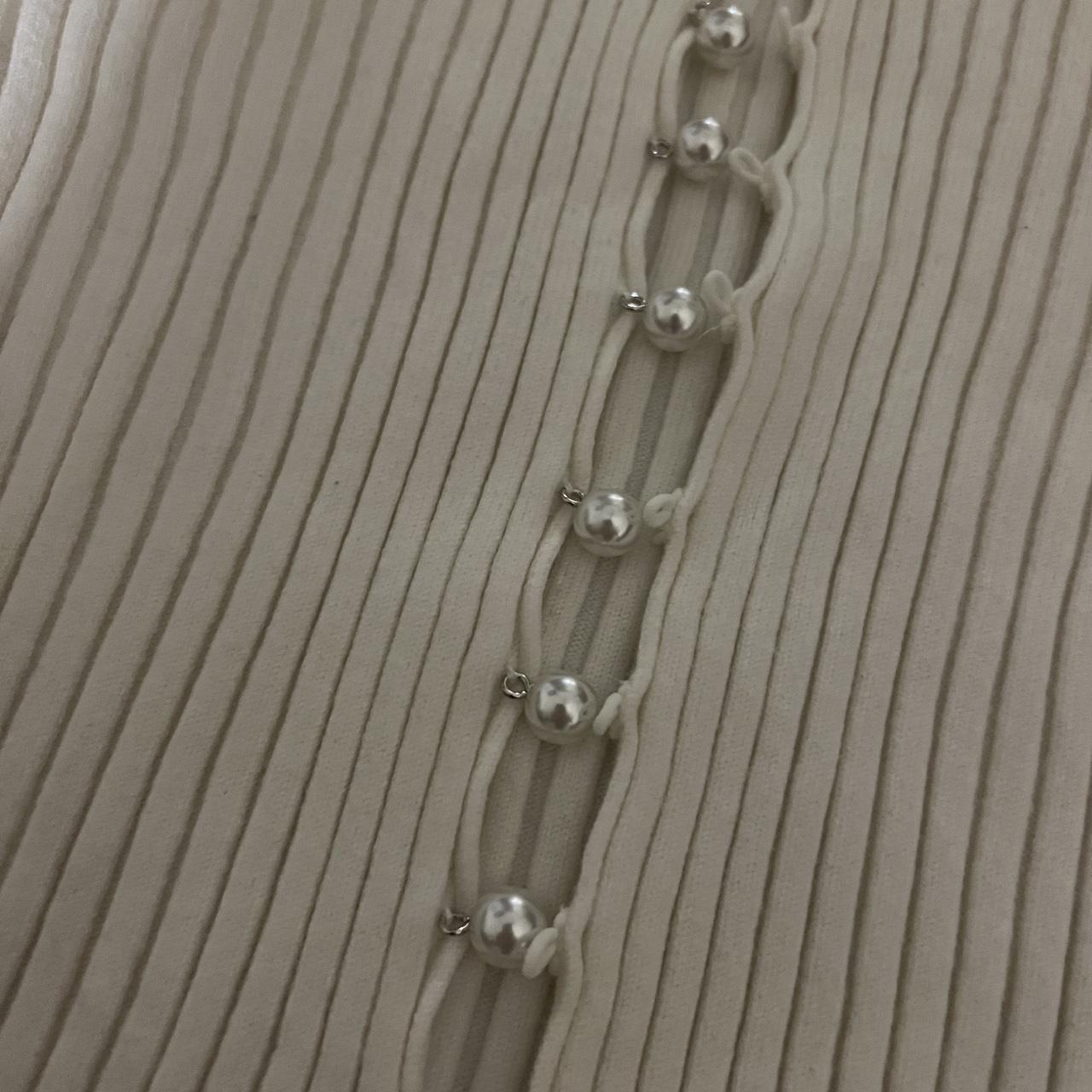 Cute white button up cardigan / top Pearl button... - Depop