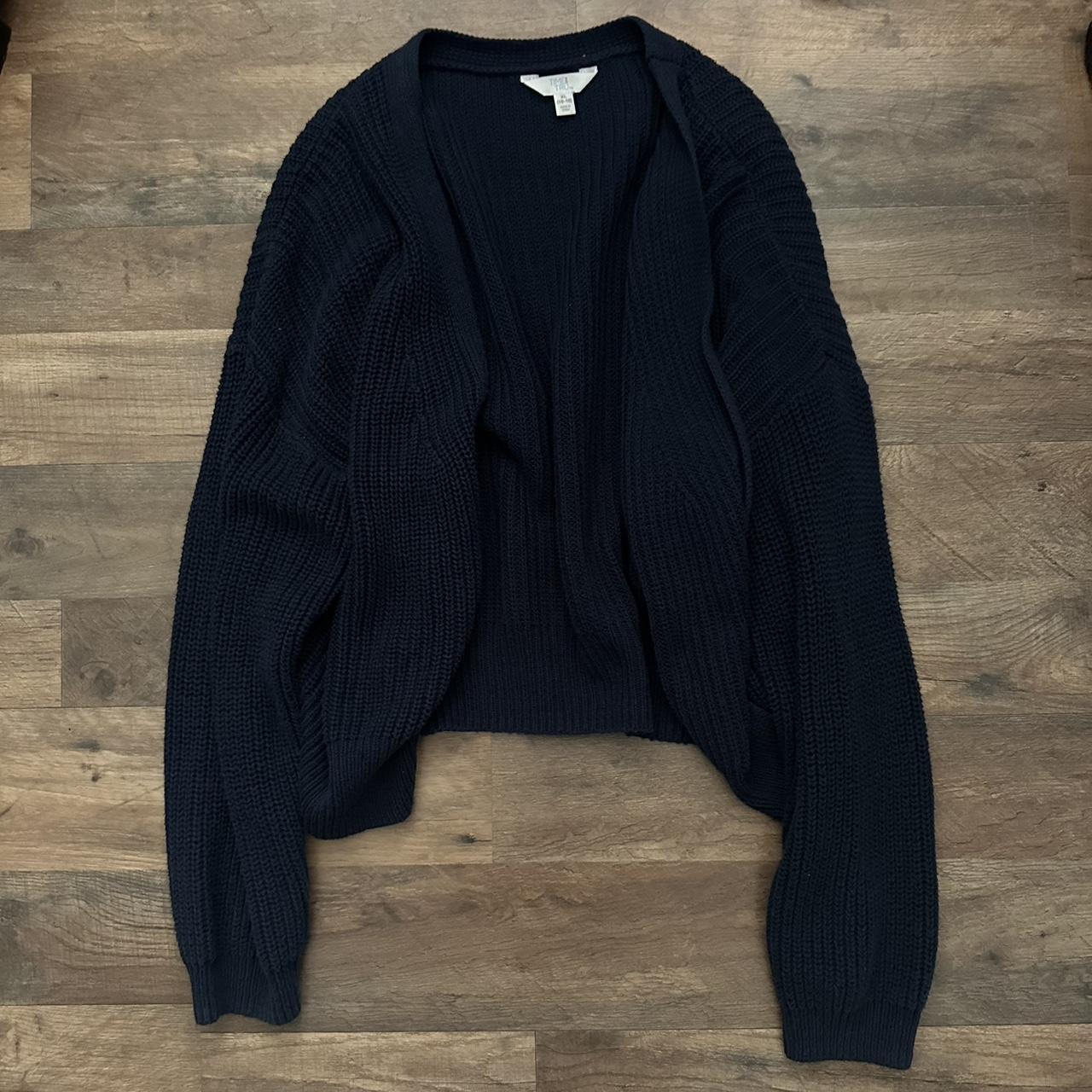 navy blue knit cardigan flowy + comfy size xl but... - Depop