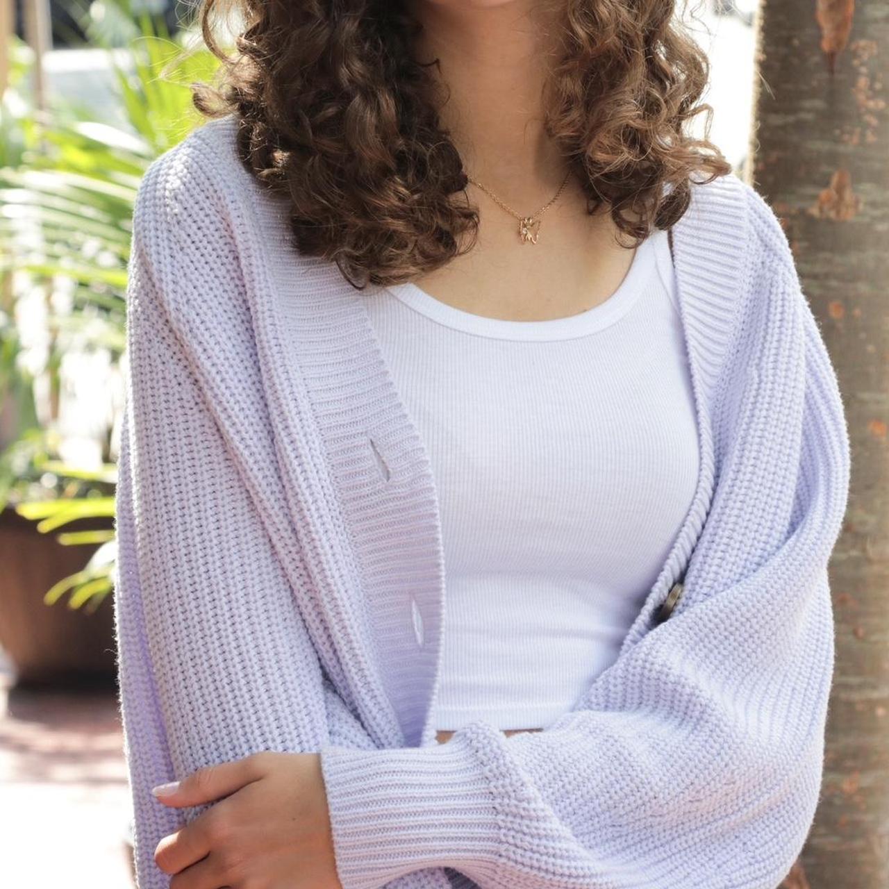 light purple cardigan! so perfect for the fall and... - Depop