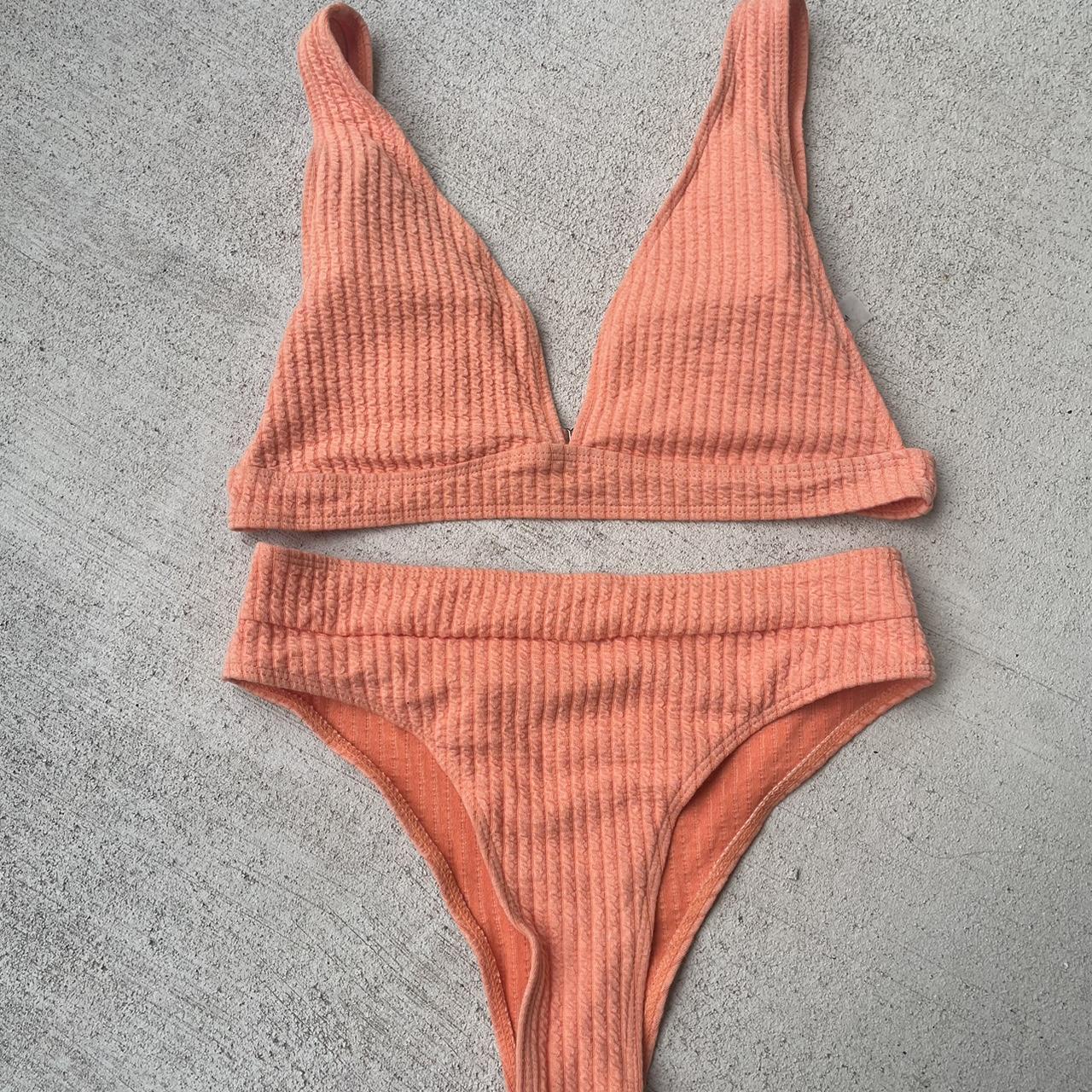 Orange bikini set. High waisted bikini bottoms with... - Depop