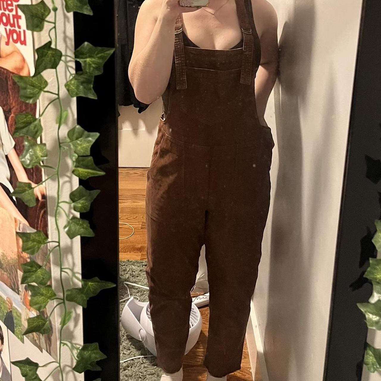 Aerie corduroy brown overalls with a 27” inseam. Fit... - Depop