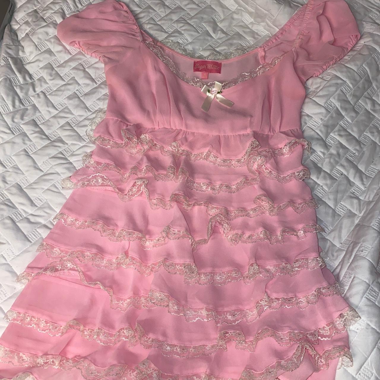 pink ruffles/ frilly princess sugar thrillz dress... - Depop