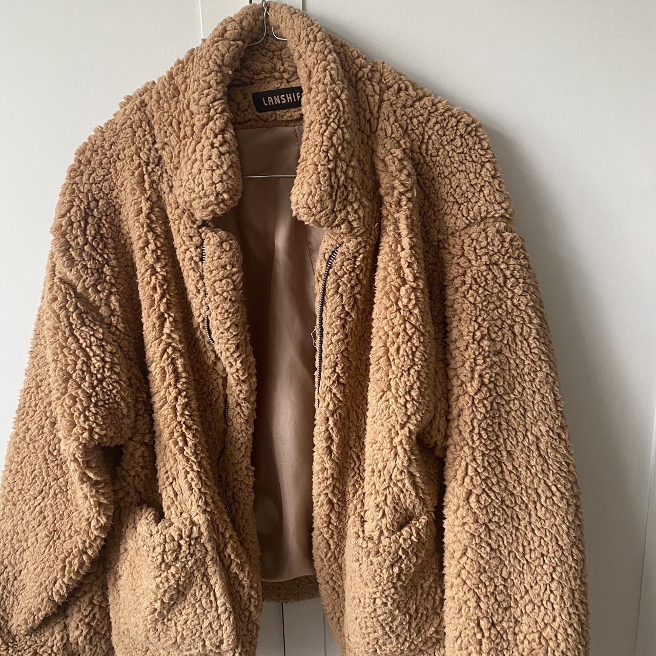 Brown fluffy teddy bear jacket. Super warm and soft.... - Depop