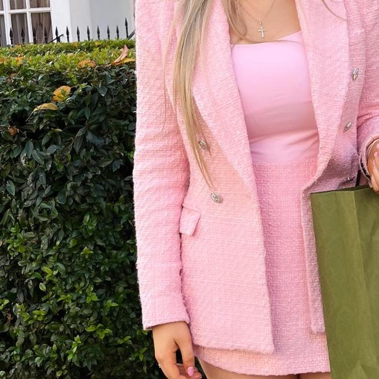 Pink tweed Zara two piece - Depop