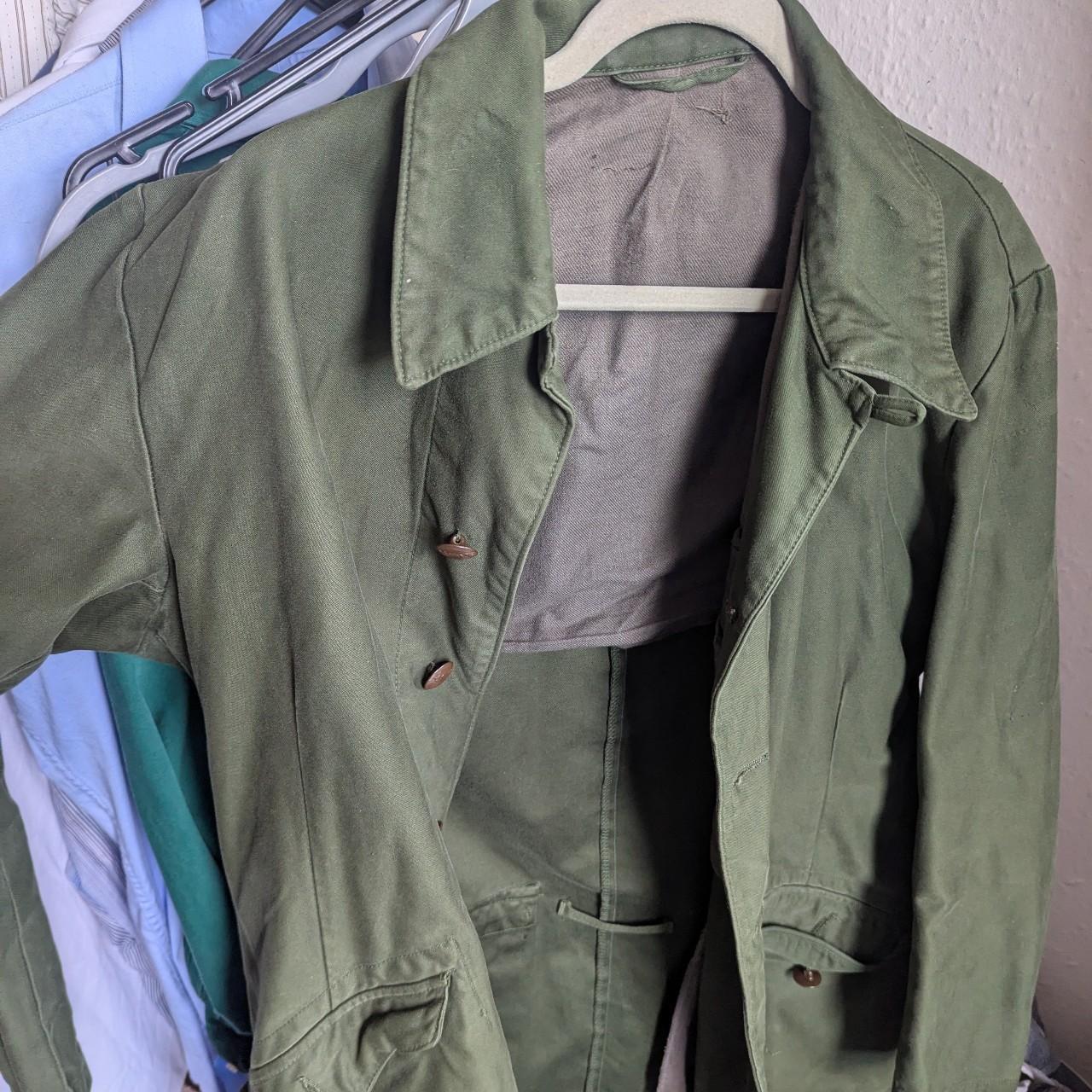 Green ex-Swedish military jacket with button-up... | Depop
