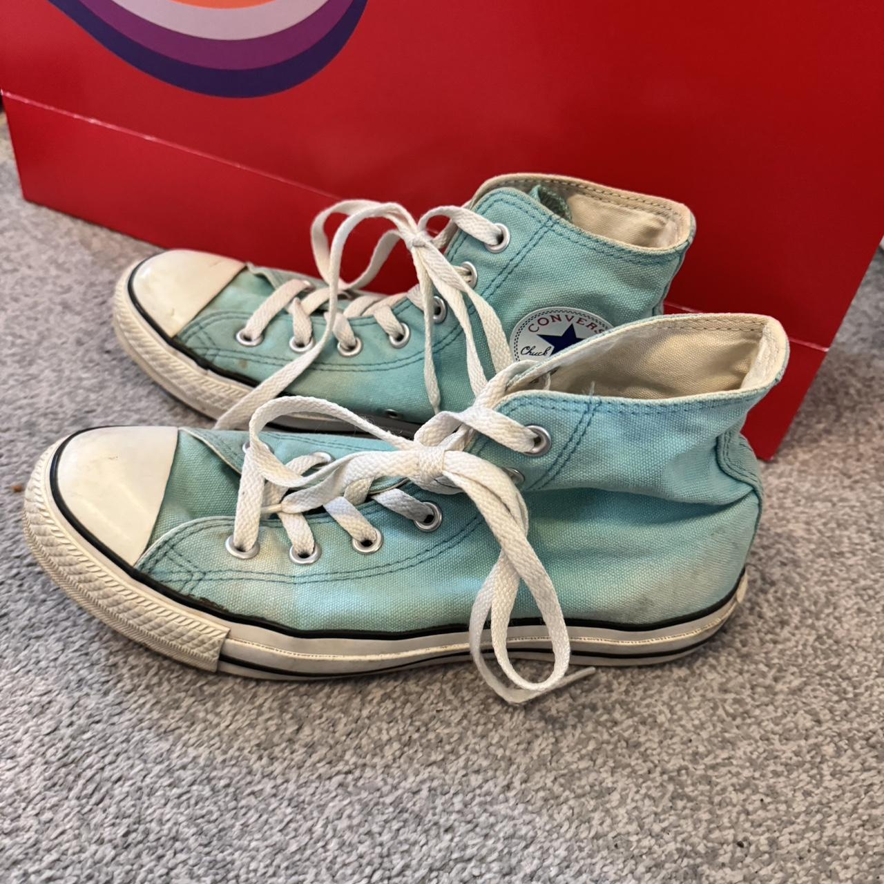 Converse blue high tops🩵 Very worn but life still in... - Depop