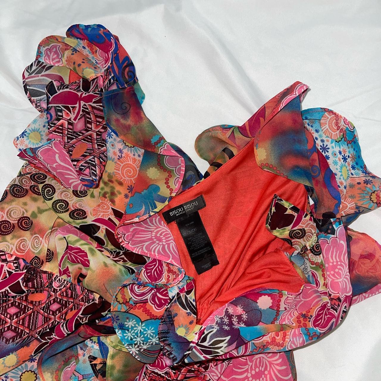 Y2K colorful patterned Bisou Bisou top with fringey... - Depop