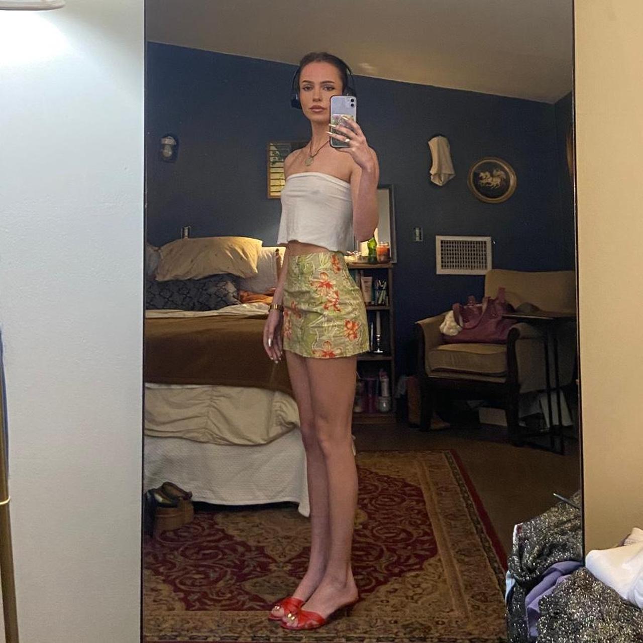 Y2K esque handmade floral hawaiian mini a-line skirt... - Depop