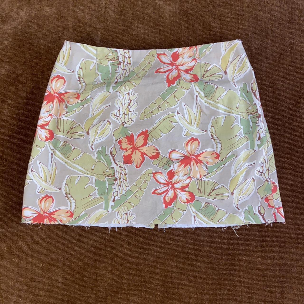 Y2K esque handmade floral hawaiian mini a-line skirt... - Depop