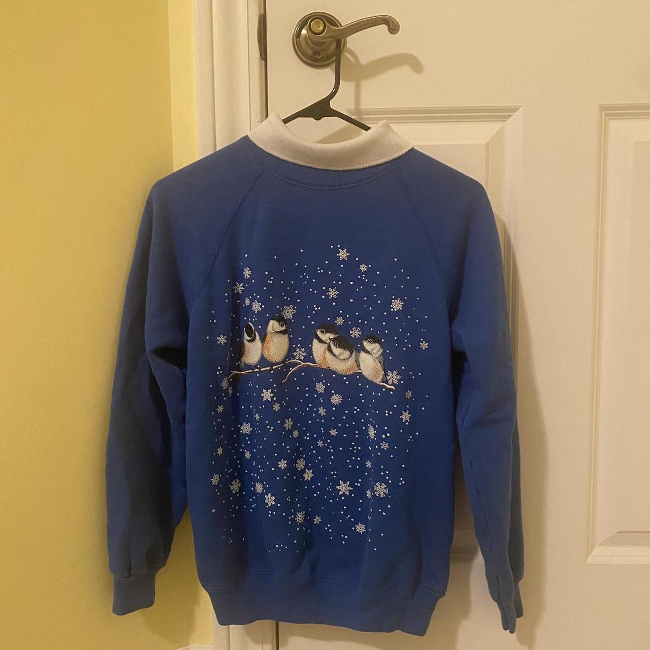 Morning Sun Women's Blue and White Jumper | Depop