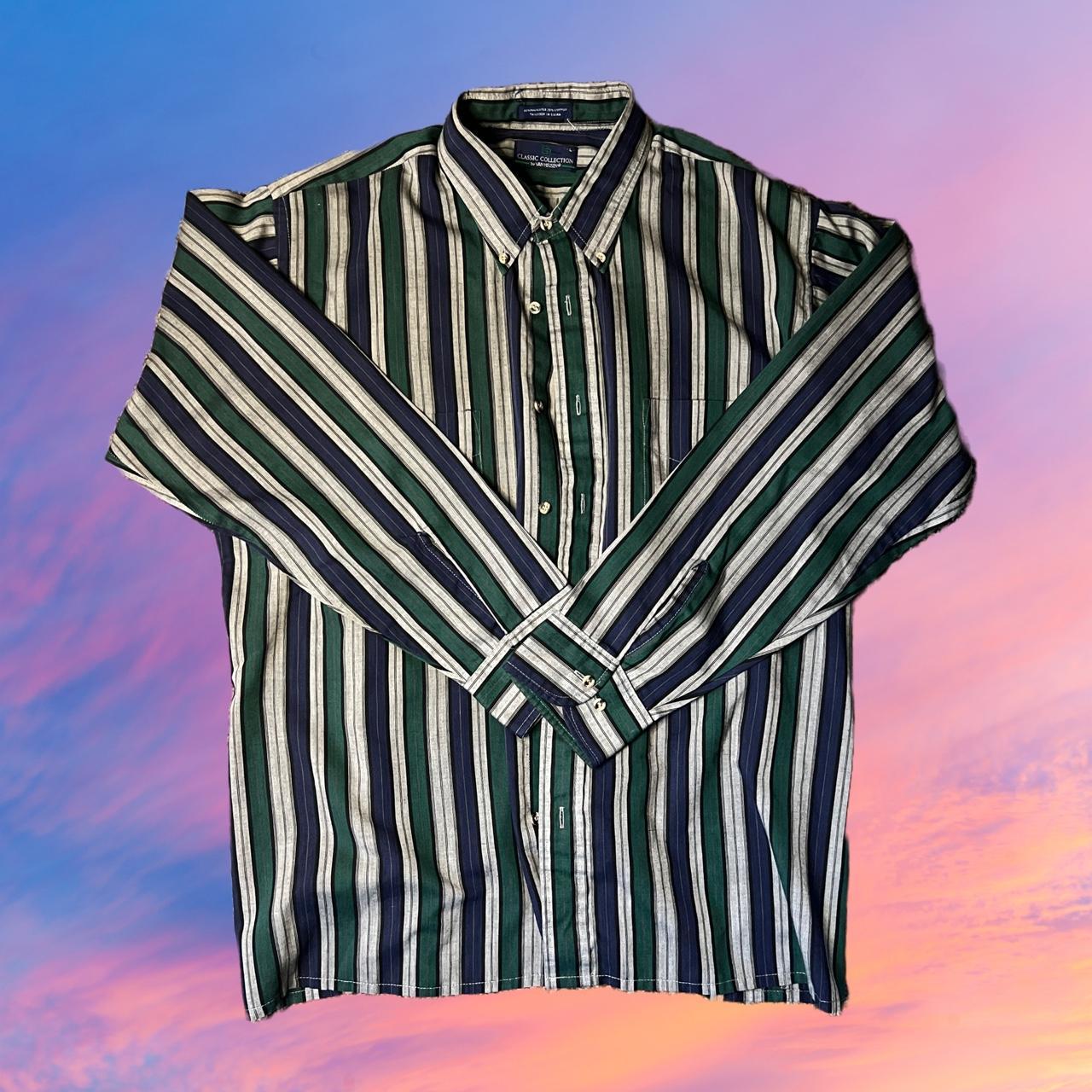 Vintage 00s/90s vertical striped van Huesen button... - Depop