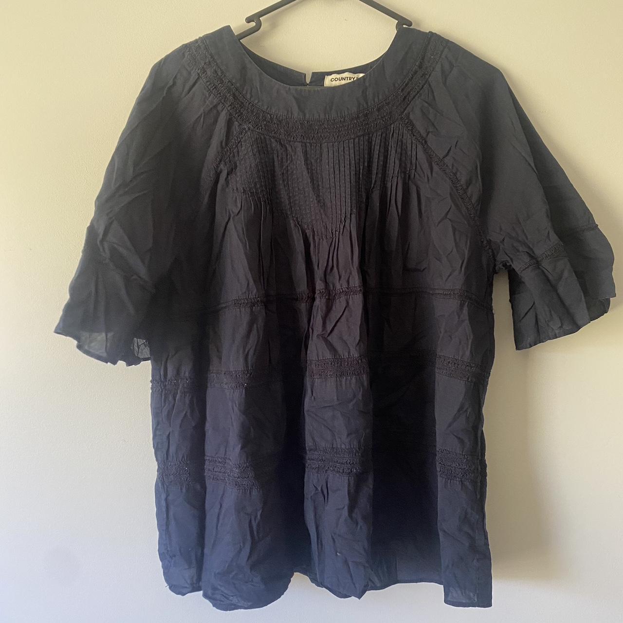 Cute linen country road top Navy blue Size M - Depop