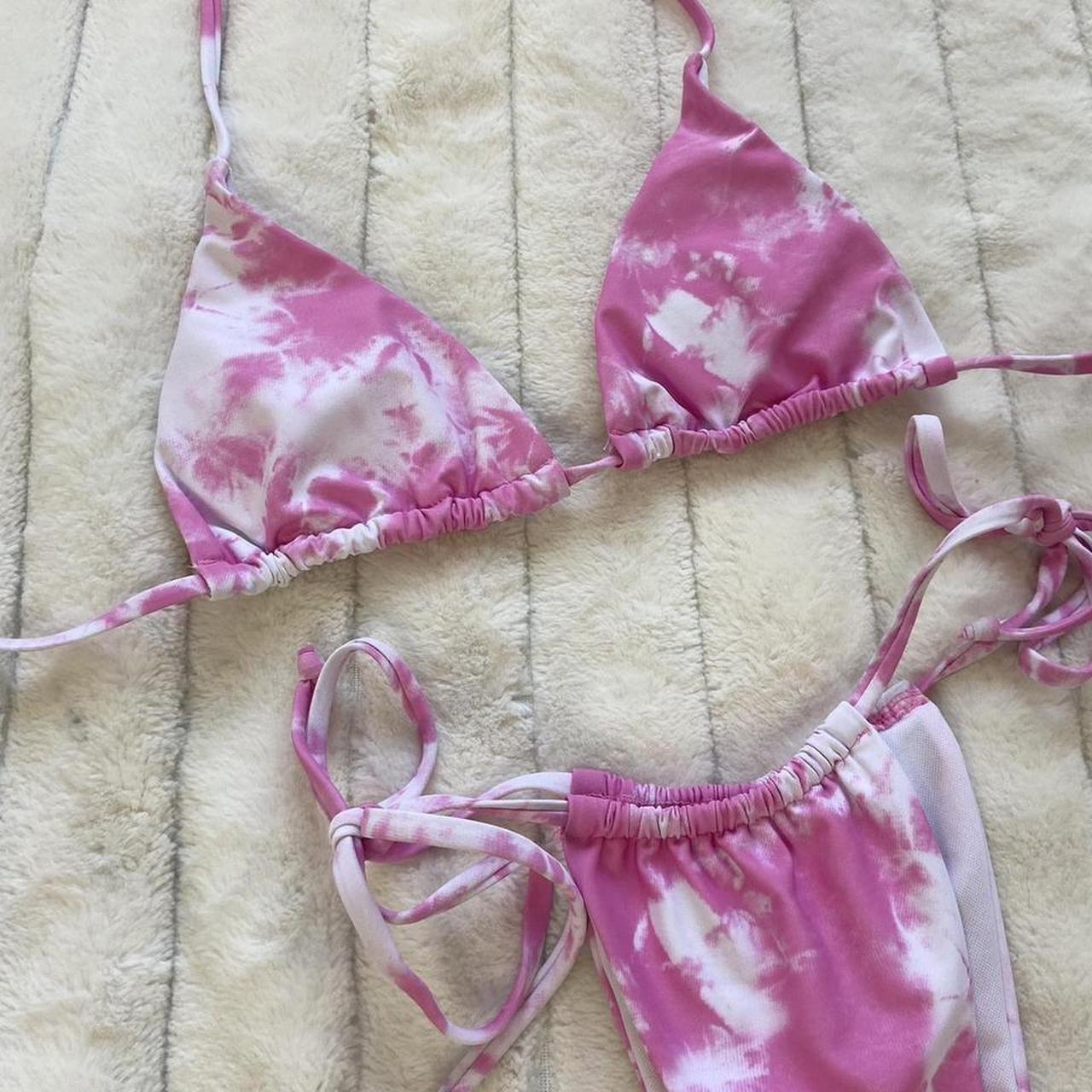 Pink And White Bikini Set Size 8 Worn Once Thong Depop