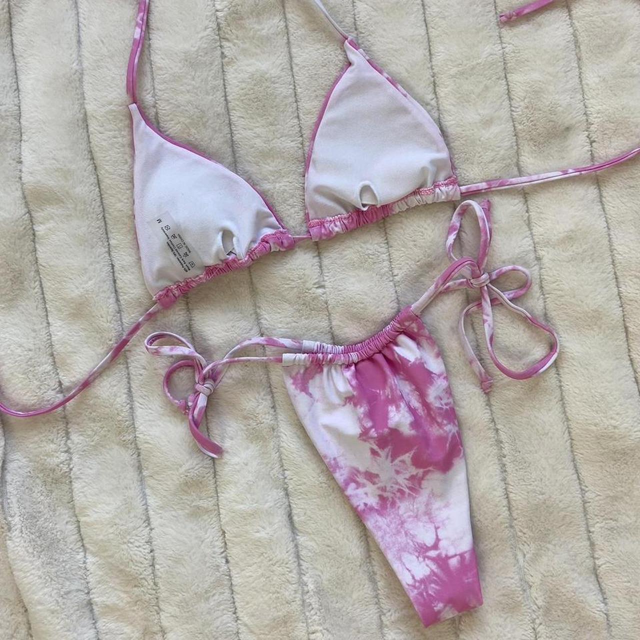 Pink And White Bikini Set Size 8 Worn Once Thong Depop