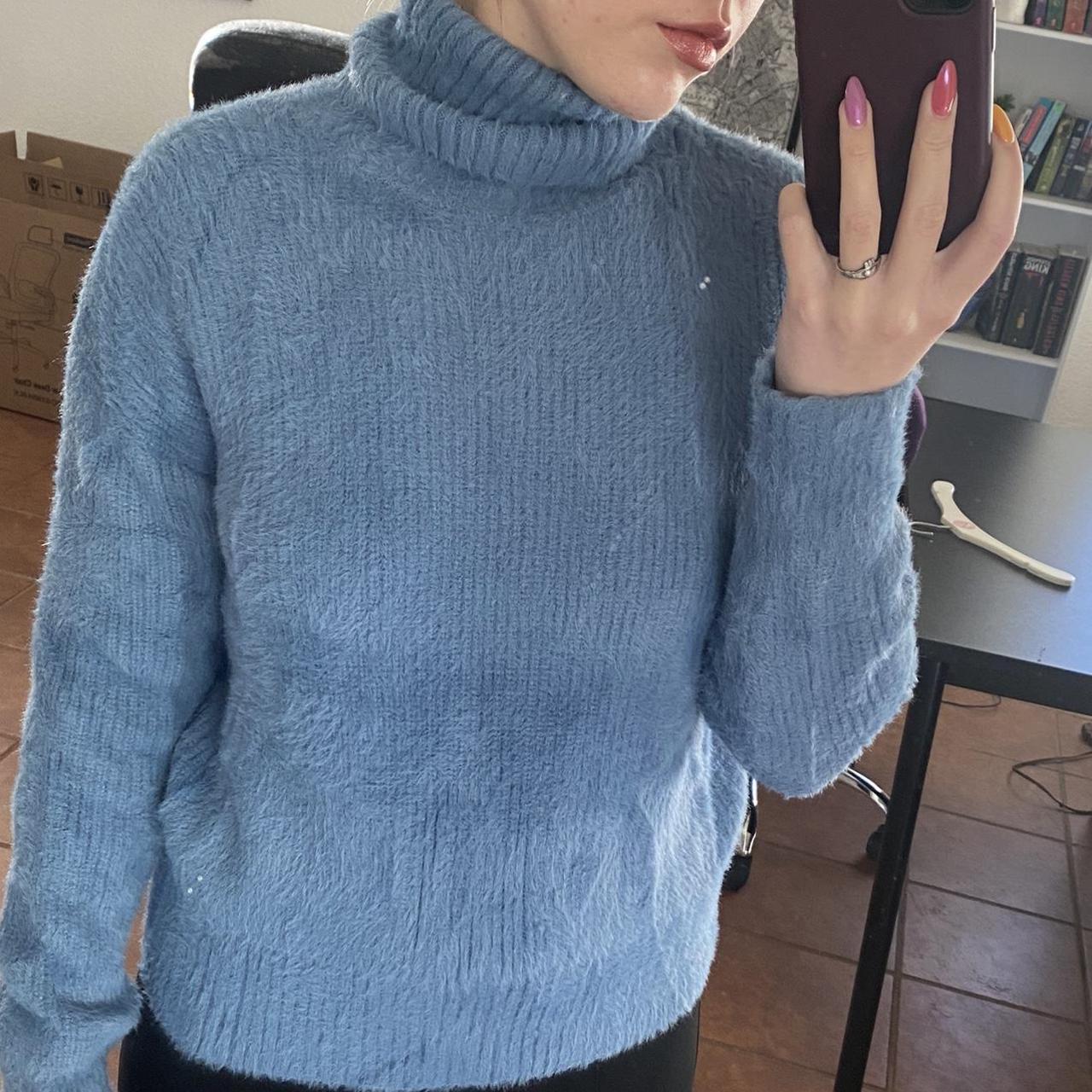 SUPER FUZZY BLUEBERRY RIBBED TURTLENECK SWEATER oh... - Depop