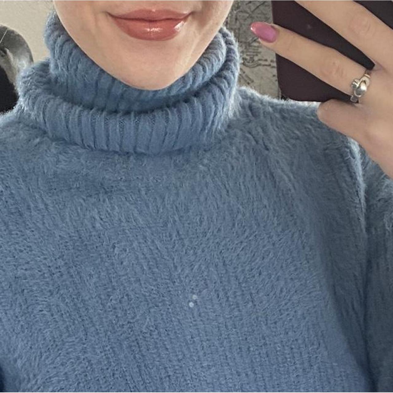 SUPER FUZZY BLUEBERRY RIBBED TURTLENECK SWEATER oh... - Depop