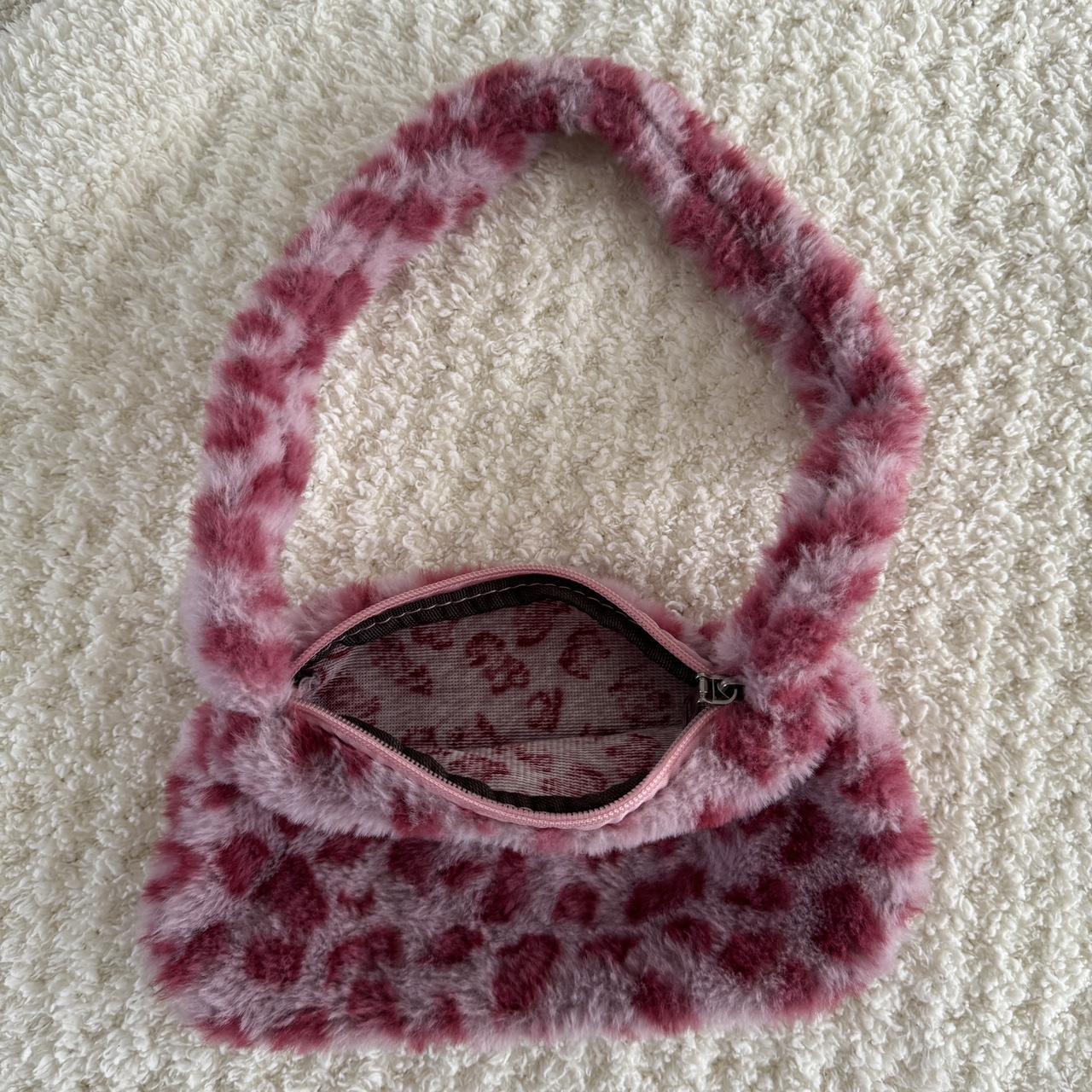 Cute little fuzzy, pink leopard bag, got it from... - Depop