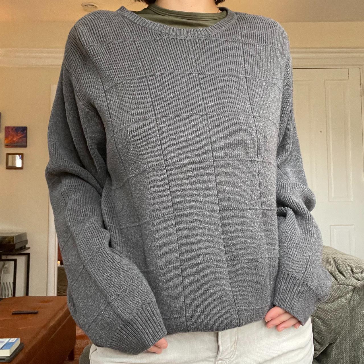 ribbed grey crewneck sweater by arrow. us men's... - Depop