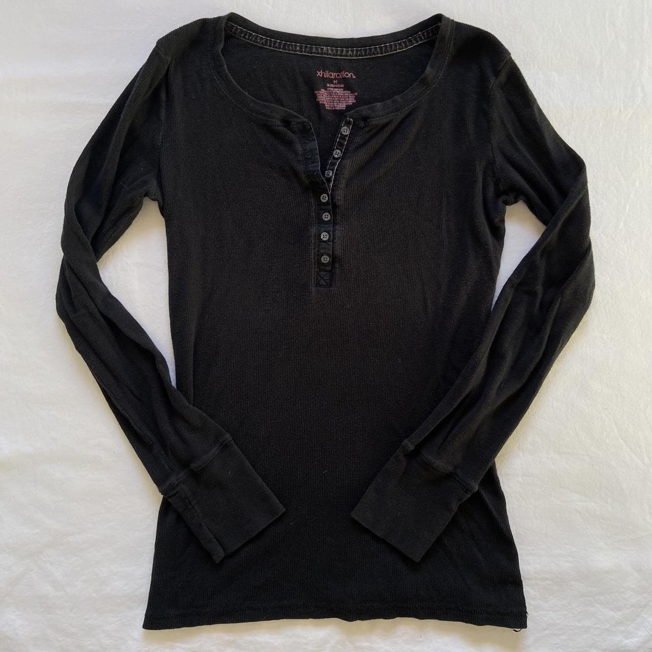 Black Ribbed Henley Xhiliriation black ribbed... - Depop