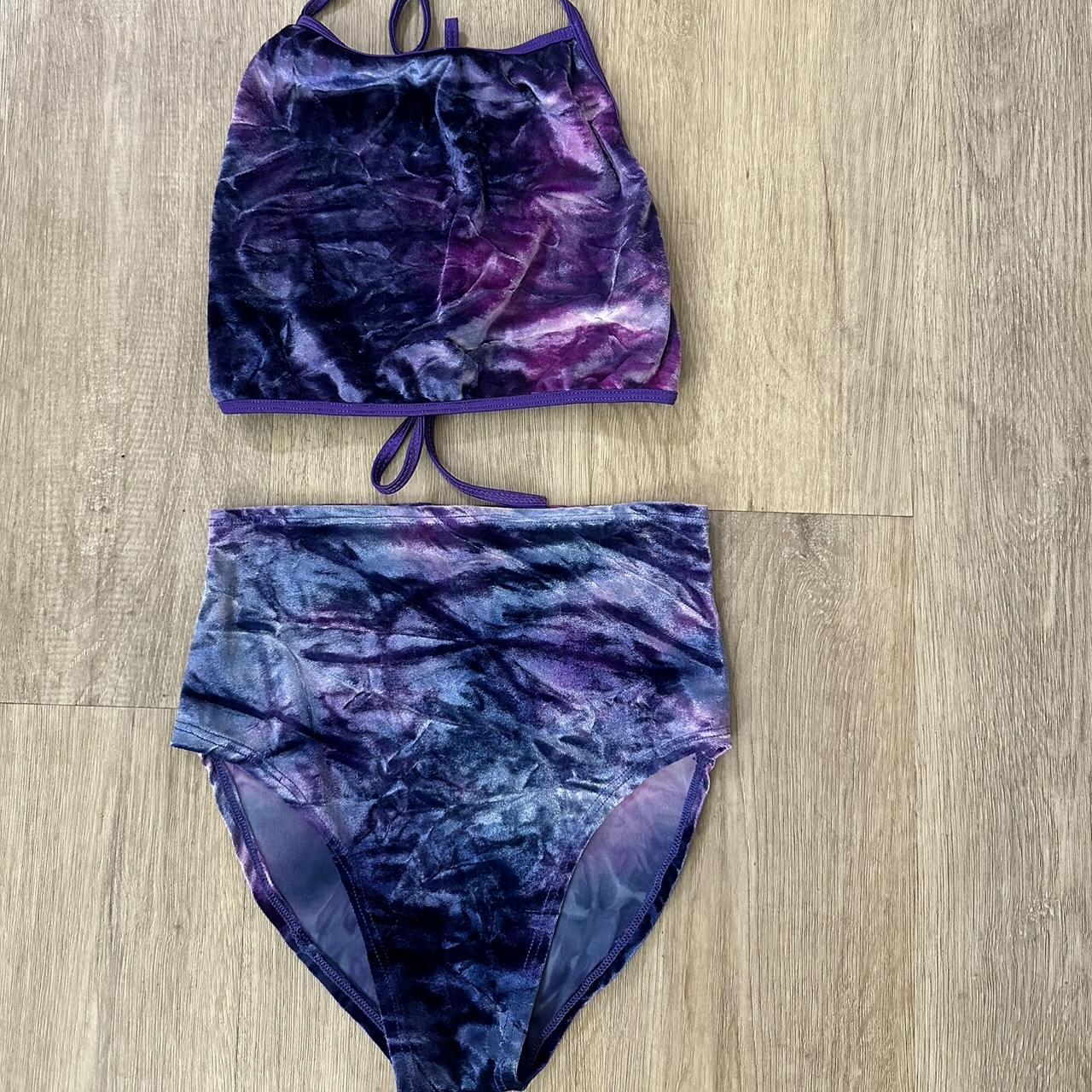 Velvet purple two piece set high waist bottoms and... - Depop