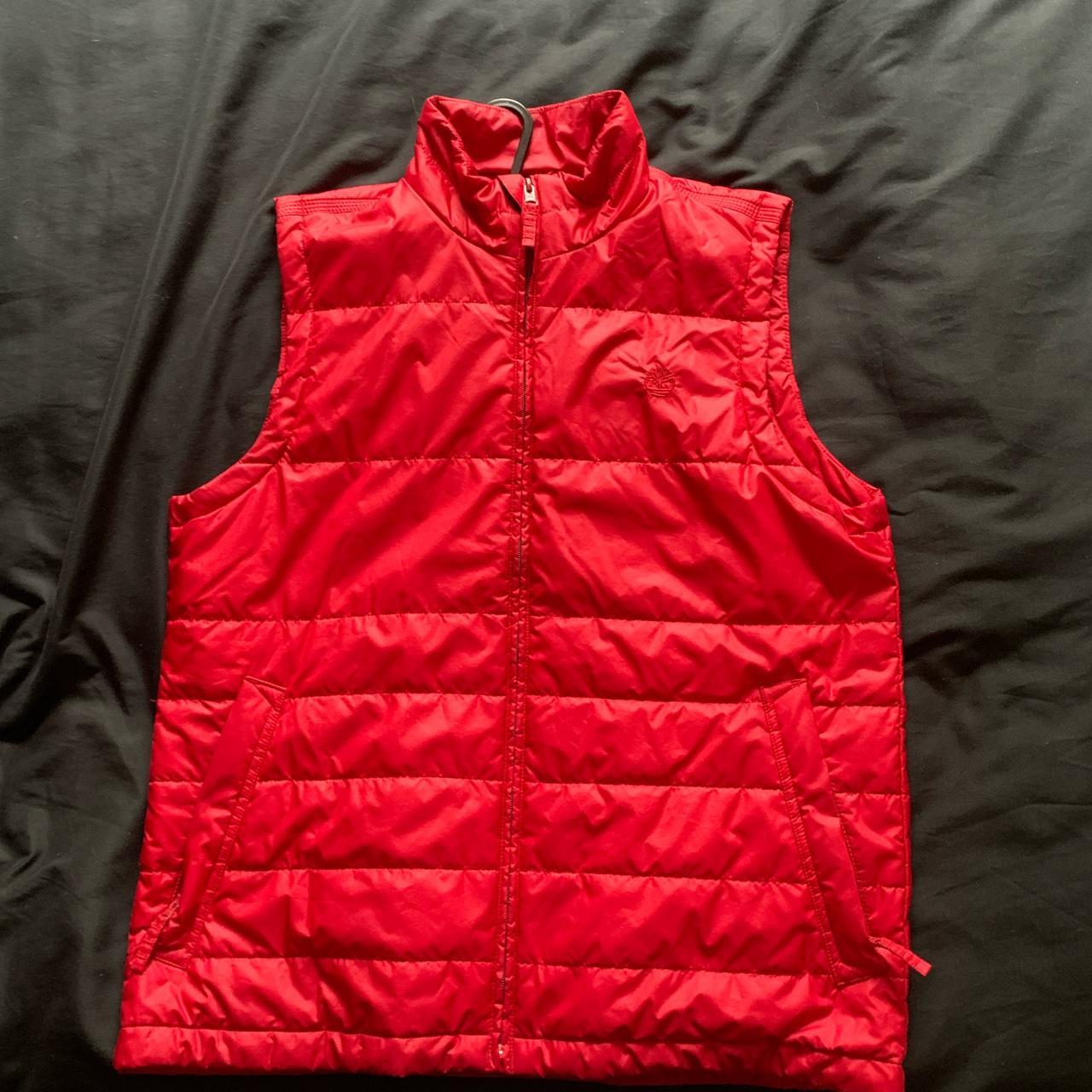 Timberland Red Gilet. In great condition as it has... - Depop