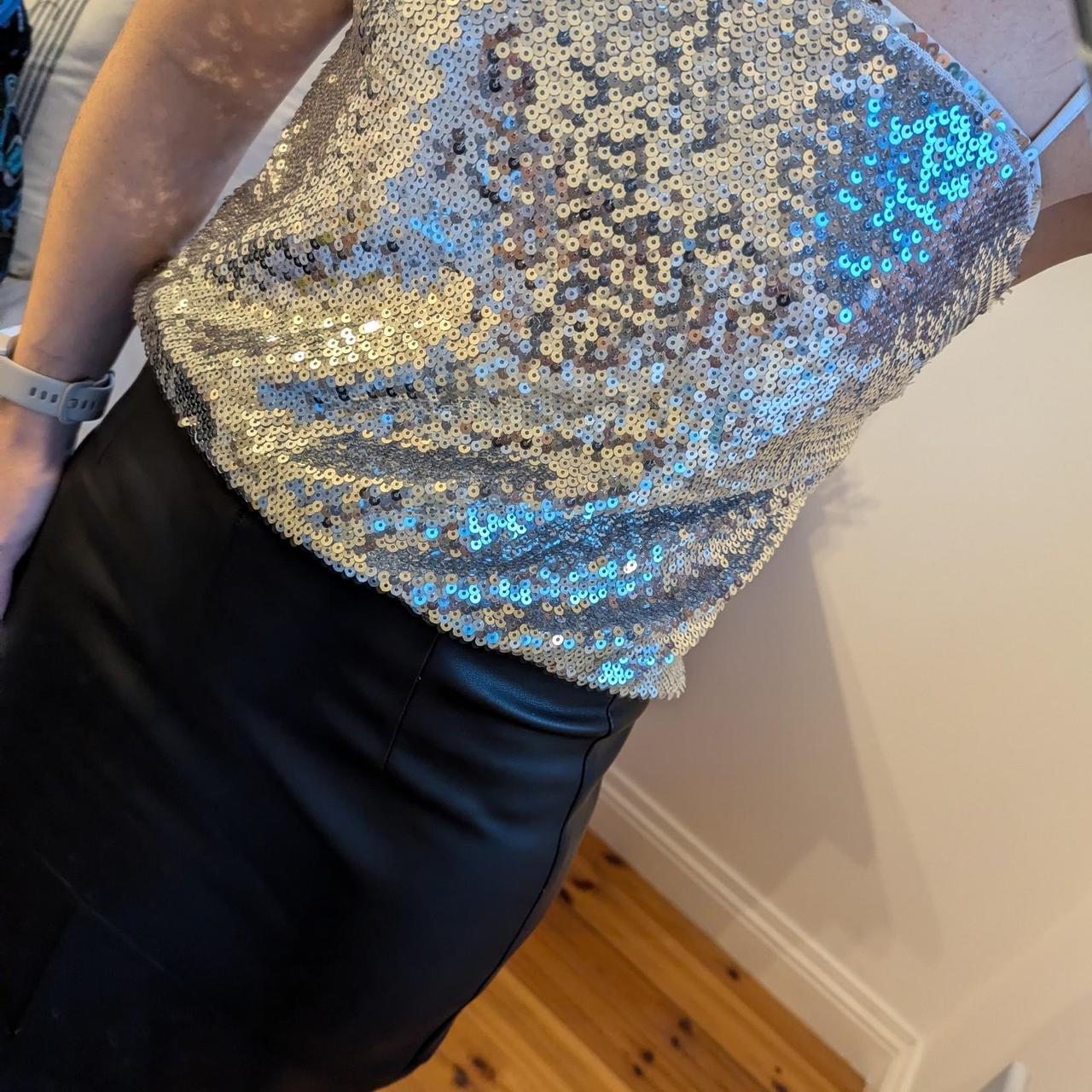 Marks & Spencer silver sequins top. Worn once, very... - Depop
