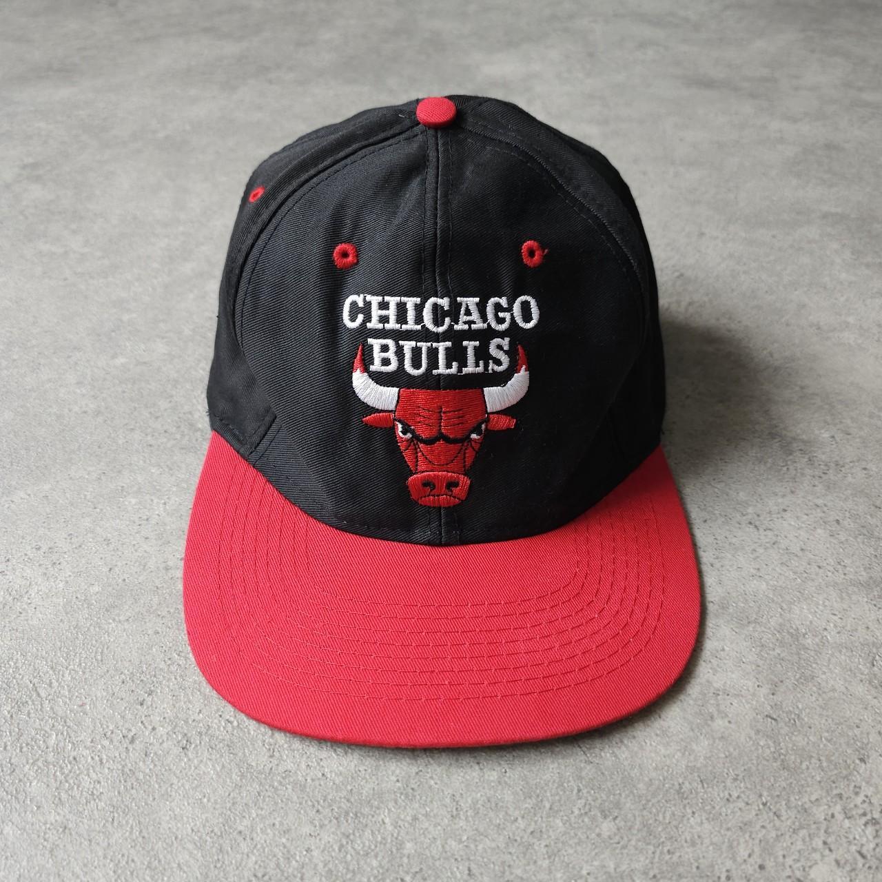 Vintage Chicago Bulls cap Logo 7 black red NBA... - Depop