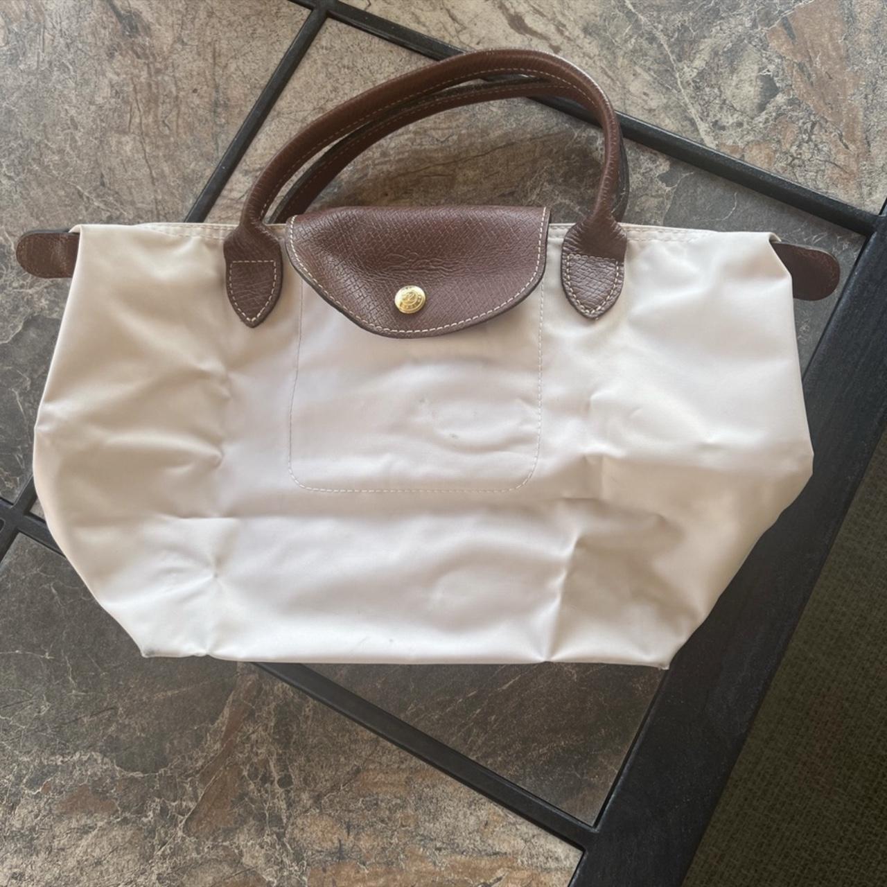 Small Longchamp Le Pliage Top Handle bag Cream... - Depop