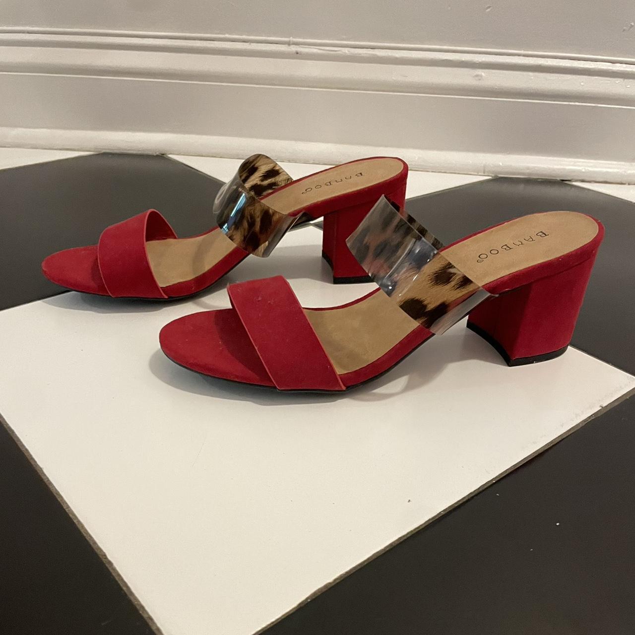 Red block heel sandals with cheetah print detail 🐆... - Depop