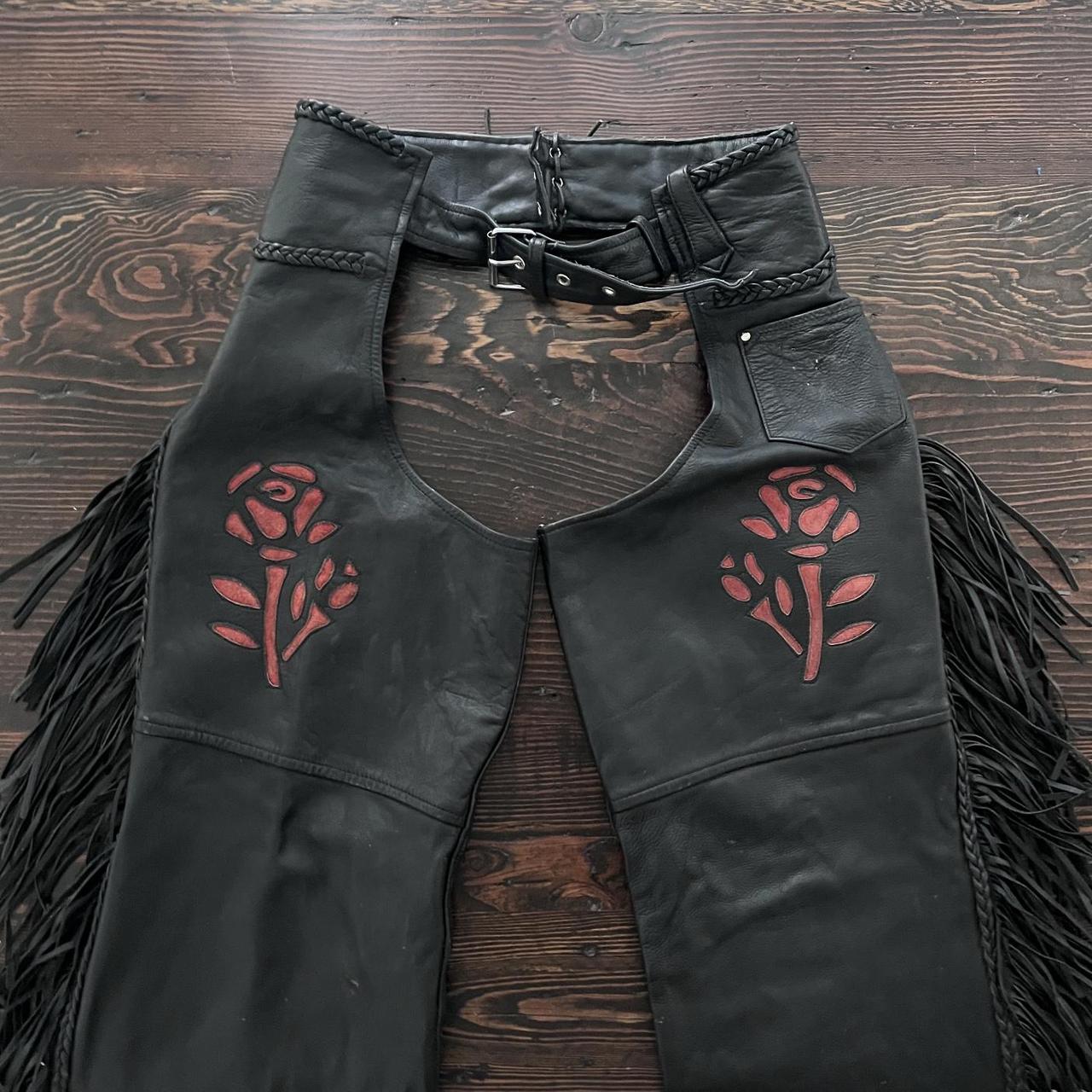 Antelope Creek Leather Red Rose full leather chaps... - Depop