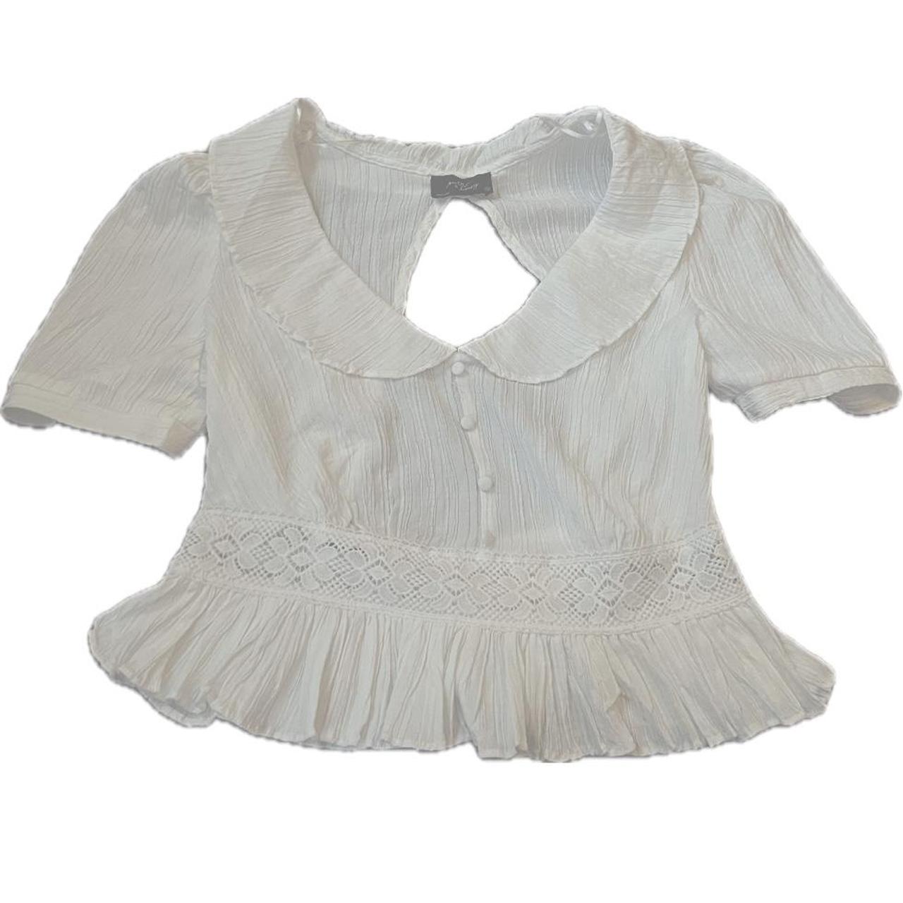 White ruffled peplum prairie cropped blouse with an... | Depop