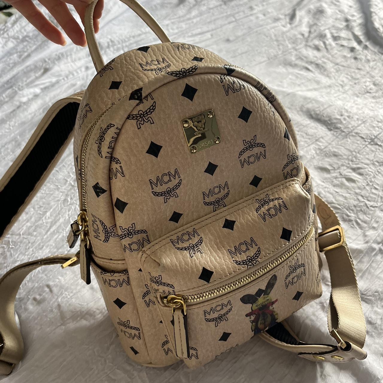 MCM Stark Classic Rabbit Backpack in Visetos beige... - Depop