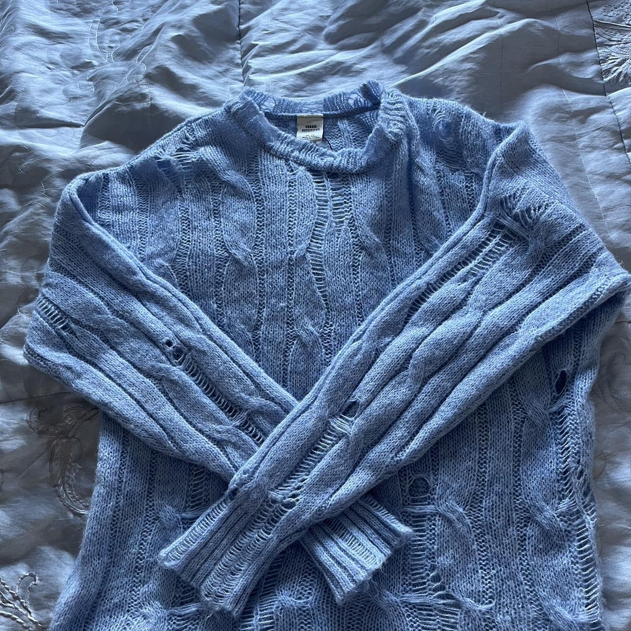 light blue baby blue urban outfitters ripped knitted... - Depop