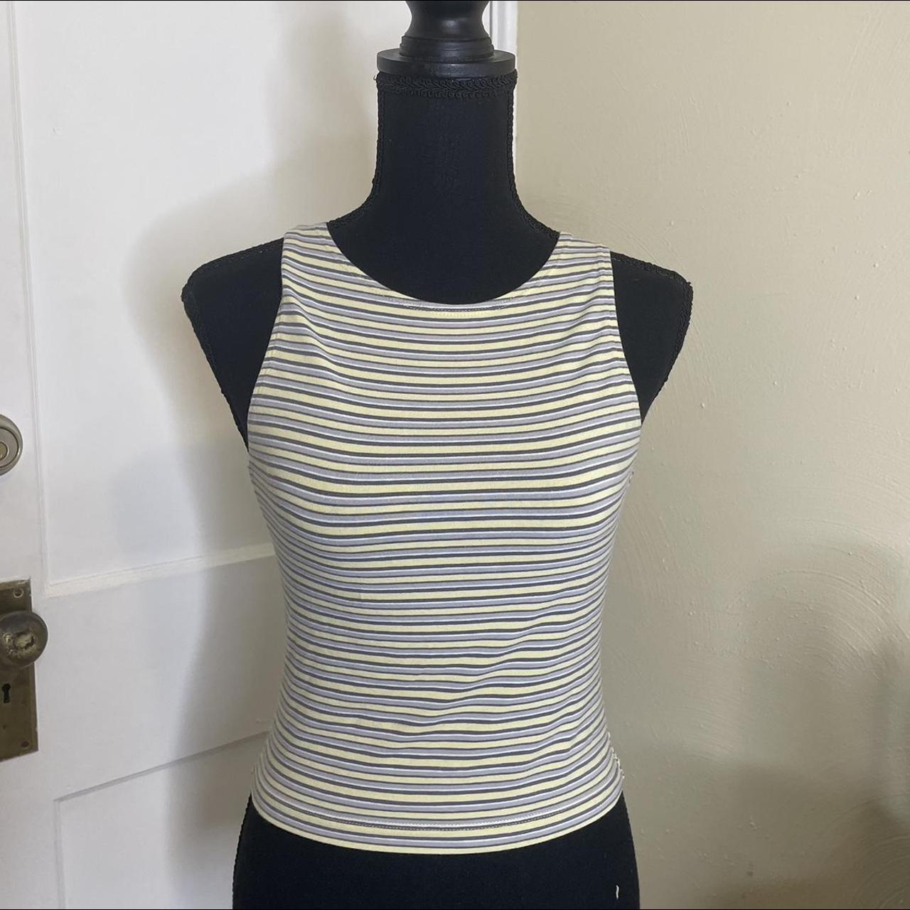 Prospirit blue, green and white retro striped top 💚💙... - Depop