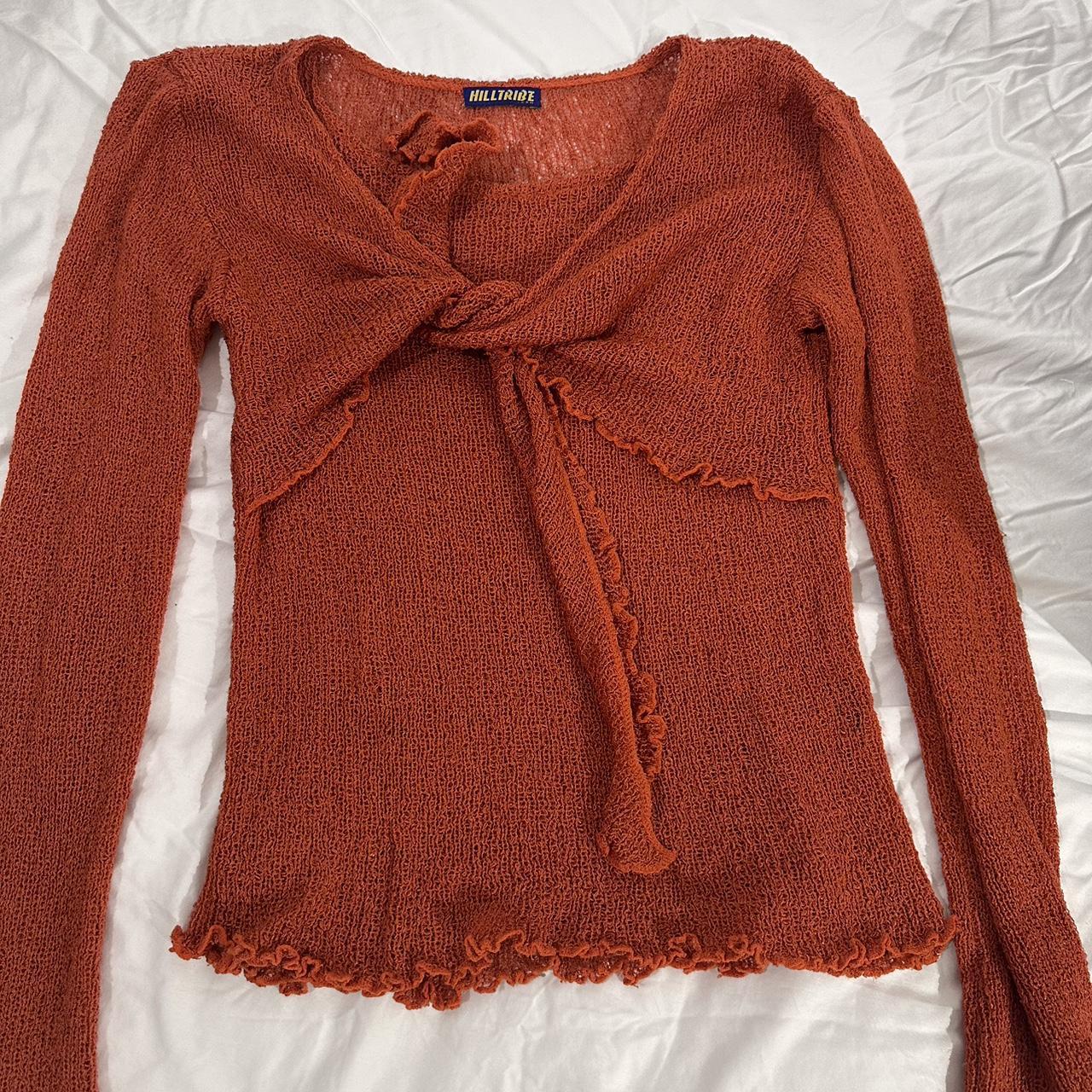 Crochet orange long sleeve, really flattering and... - Depop