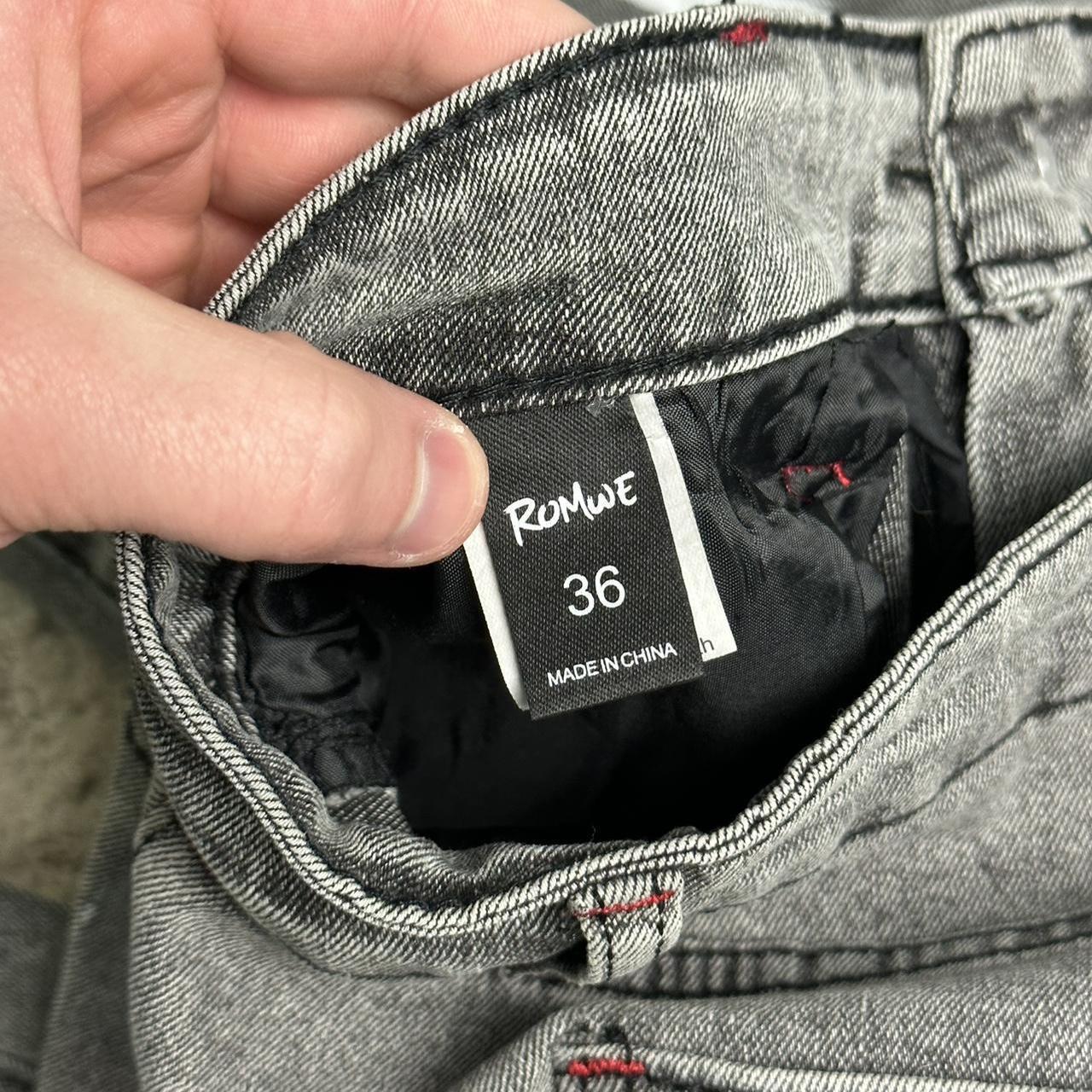 Romwe Men's Grey and Red Jeans | Depop